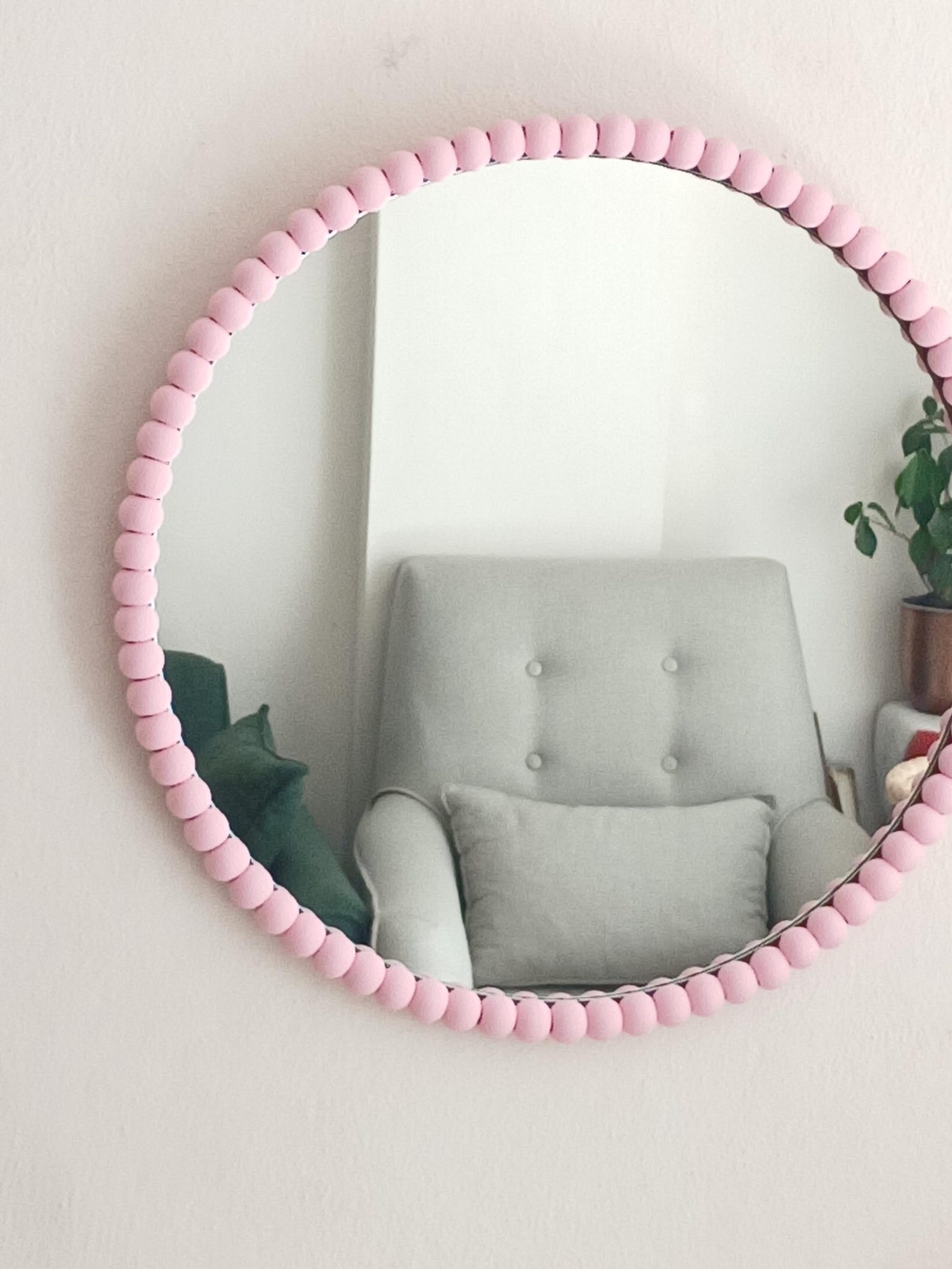 Pink Beaded Round Mirror, Boho Nursery Wall Decor - Etsy