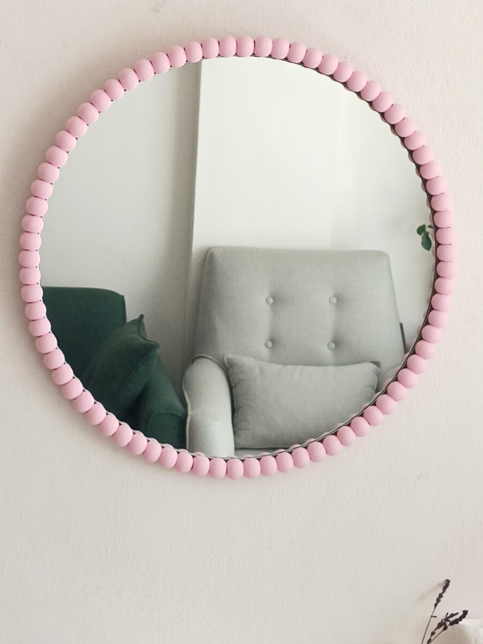 Pink Beaded Round Mirror, Boho Nursery Wall Decor - Etsy