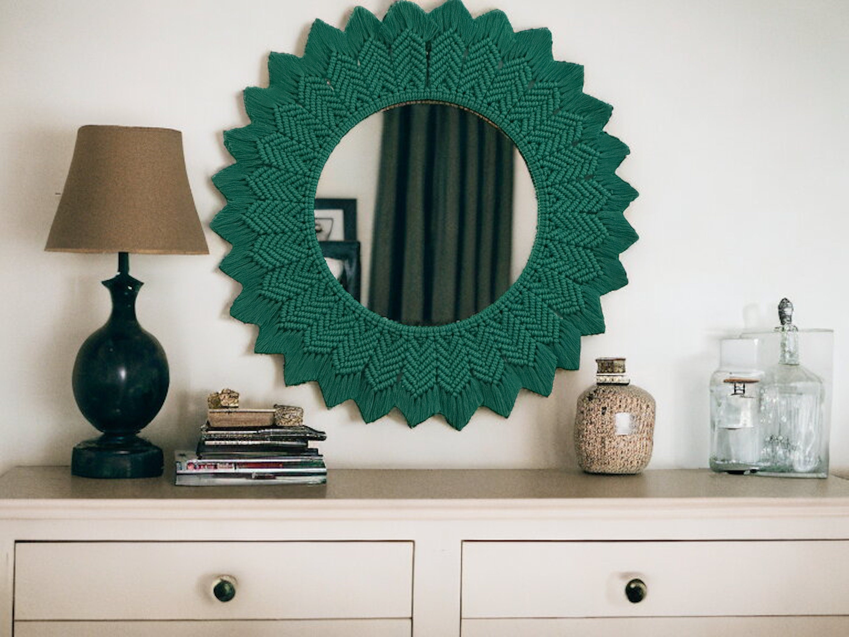 Emerald Green Macrame Mirror, Boho Home Decor, Baby Room Decoration - Etsy
