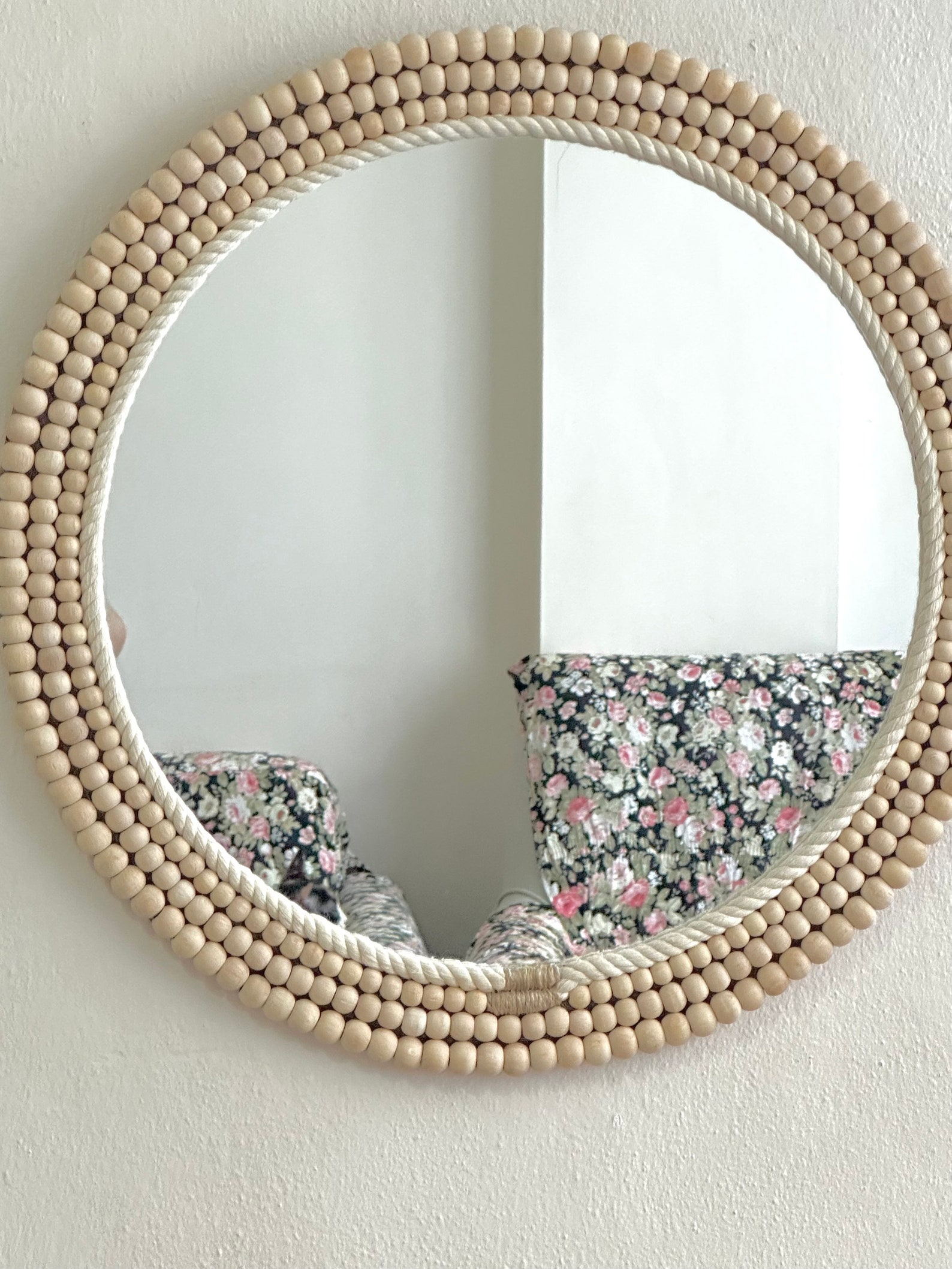 Beaded Round Mirror, Natural Wood Beads, Boho Wall Decor (20") - Etsy