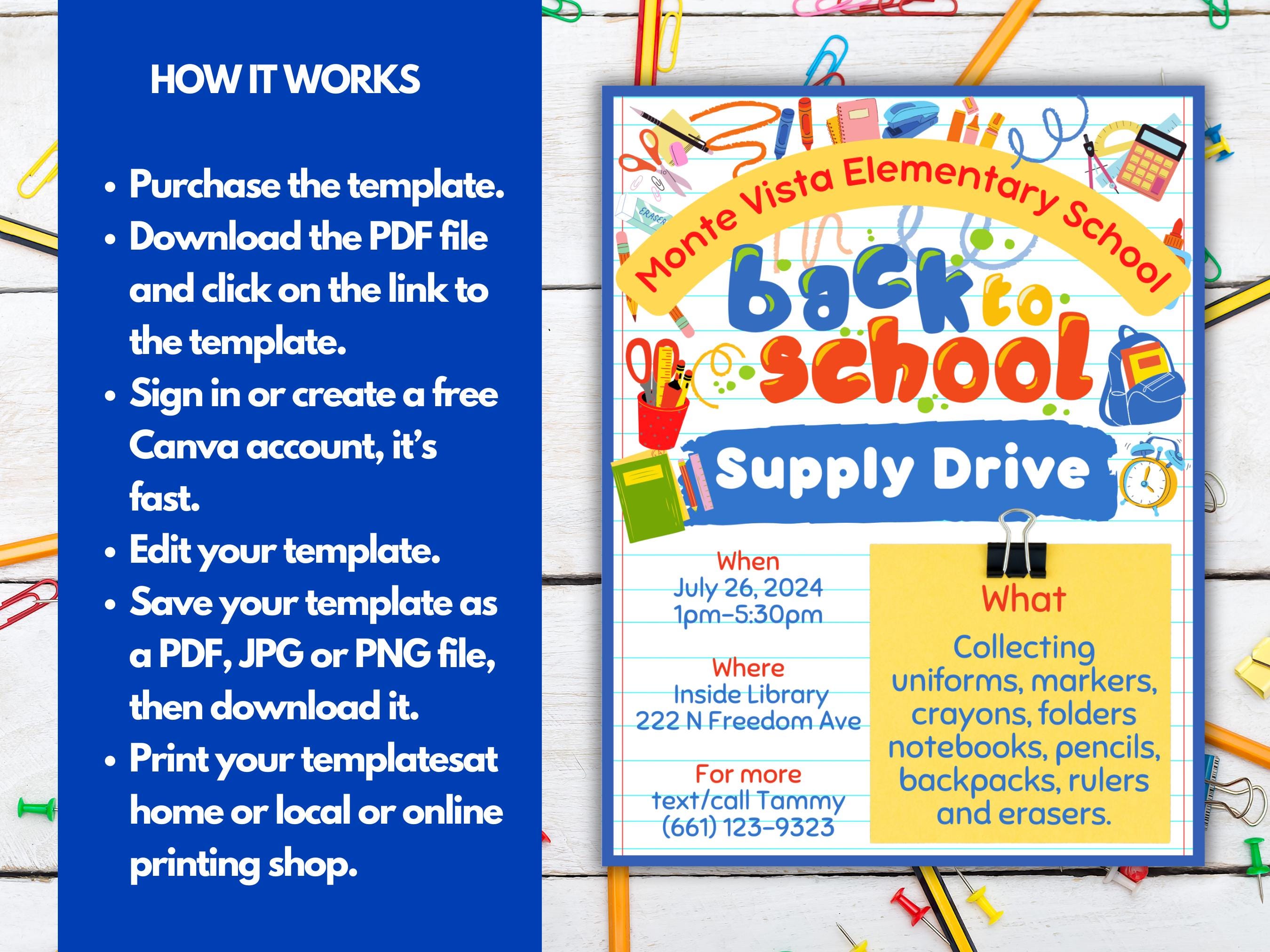 Editable School Supply Drive Flyer, Back to School Invite, School ...