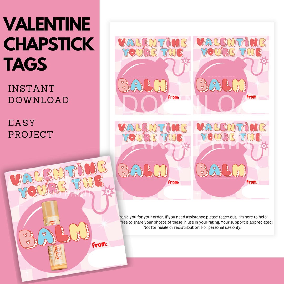 Chapstick Kids Valentine Printable, Lip Gloss Valentine, School ...