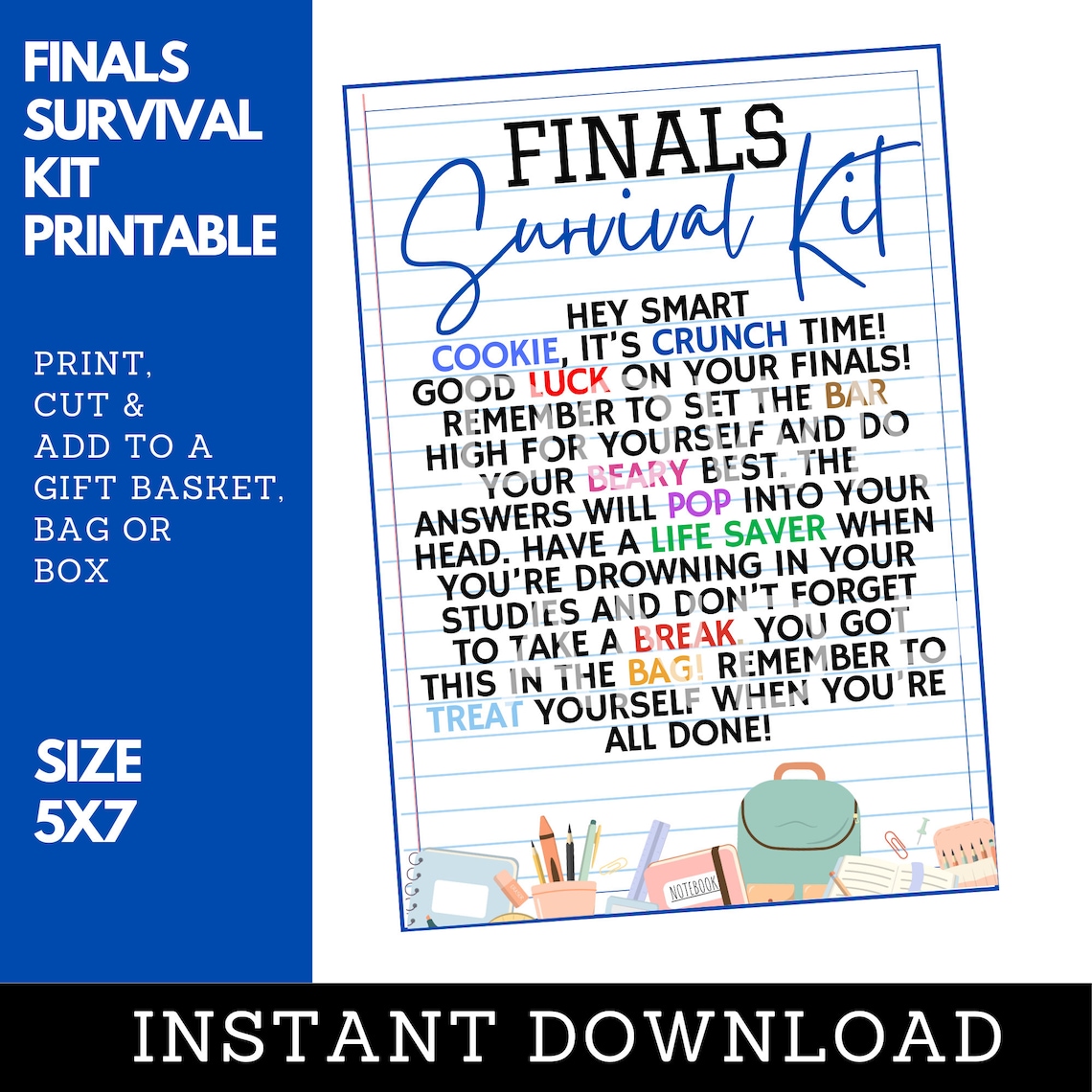 College Finals Survival Kit Printable (digital Download) - Etsy