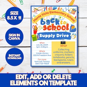 Editable School Supply Drive Flyer, Back to School Invite, School ...