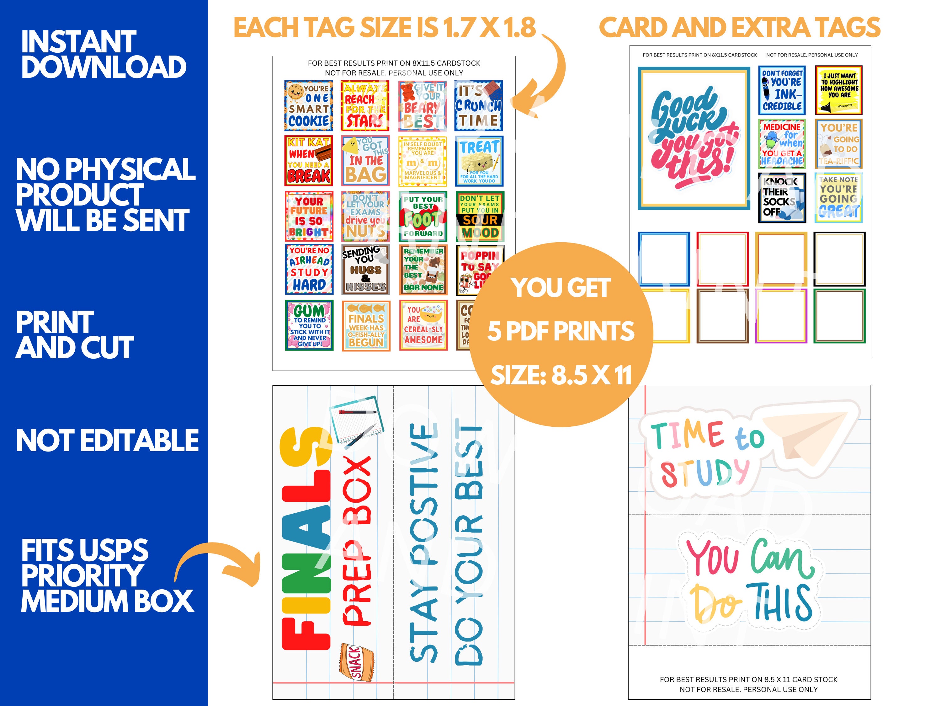 Finals Care Package Box, Printable Gift Tags for Students, College Care ...