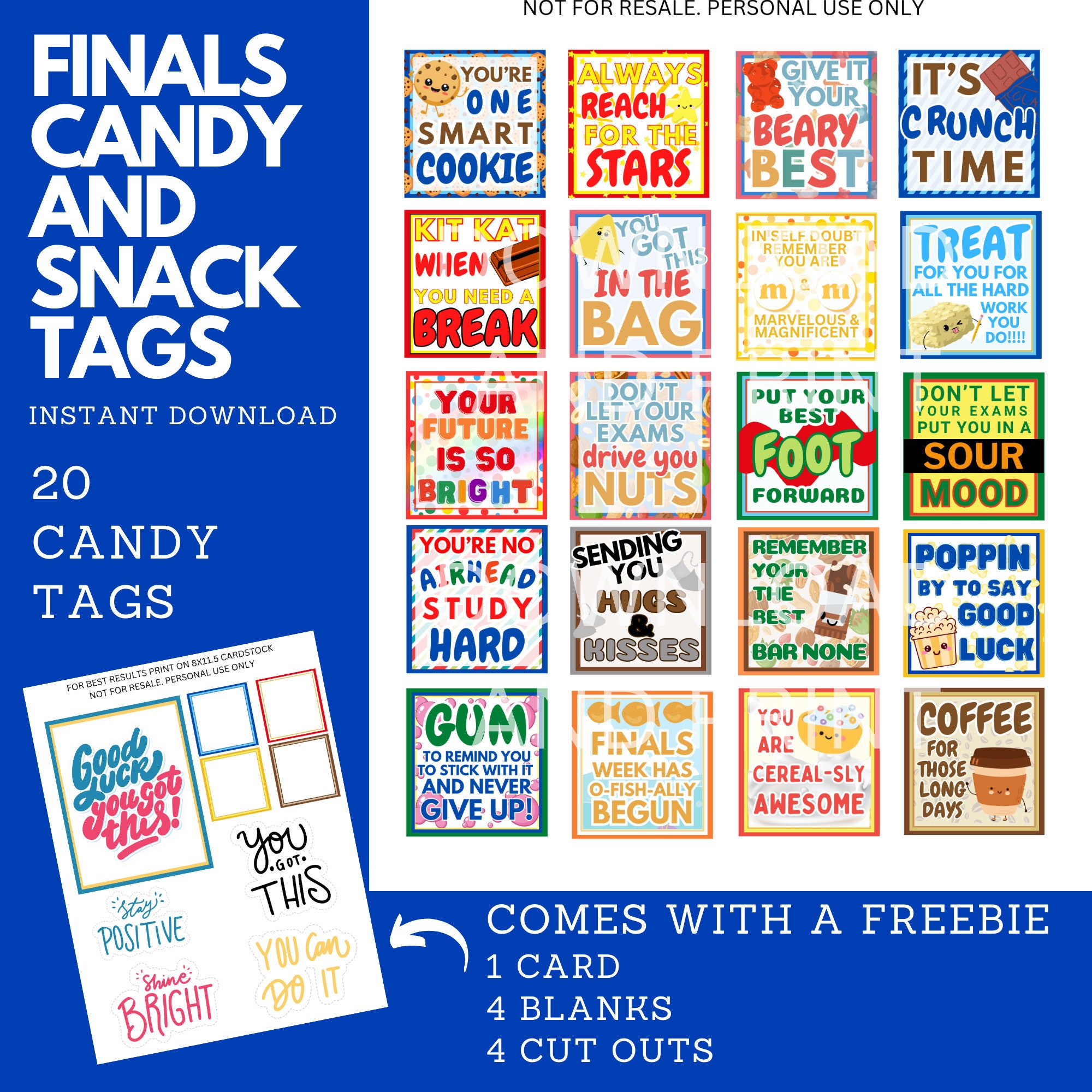Finals Care Package Tags, Printable Gift Tags for Students, College ...
