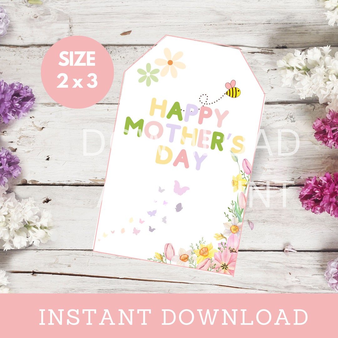 Pink Floral Mother's Day Gift Tag, Printable Favor Label (digital ...