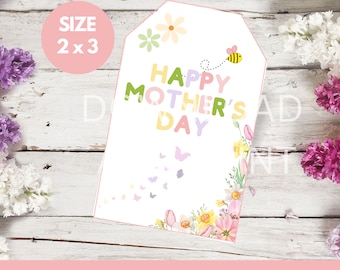 Happy Mothers Day Pink Floral Gift Tag, Sentimental Flower Favor Label ...