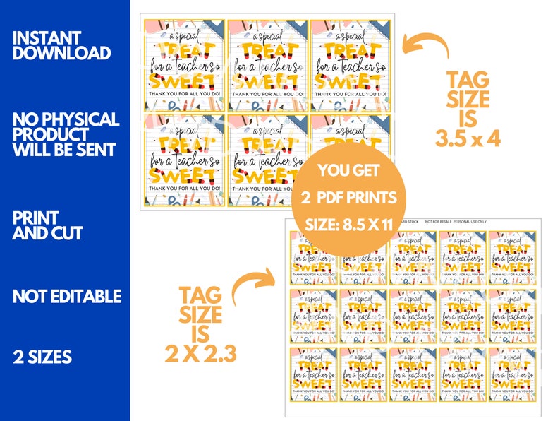 Teacher Sweet Treat Tag, Teacher Appreciation Tag, Teacher Thank You ...