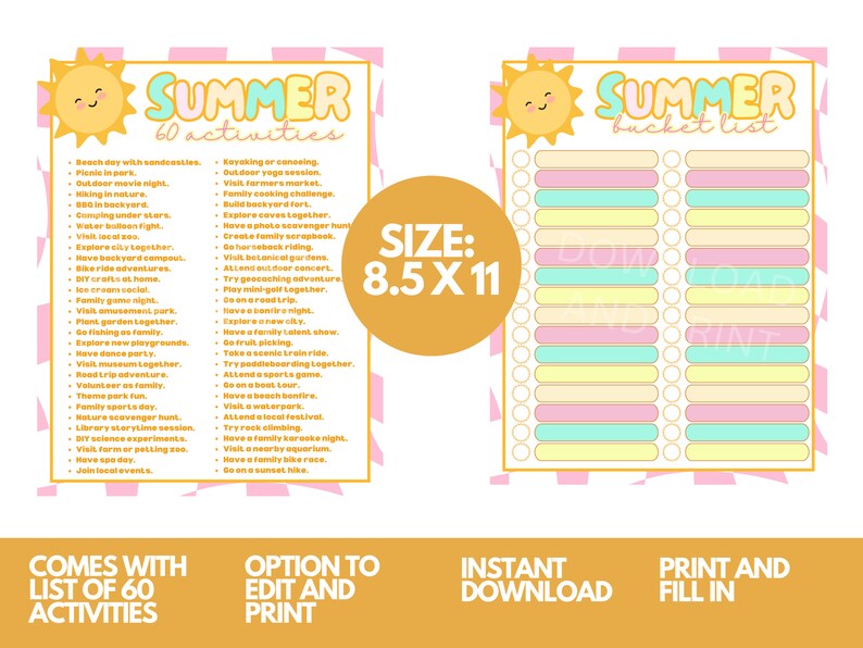 Editable Summer to Do List, Kids Bucket List Printable, Custom Summer ...