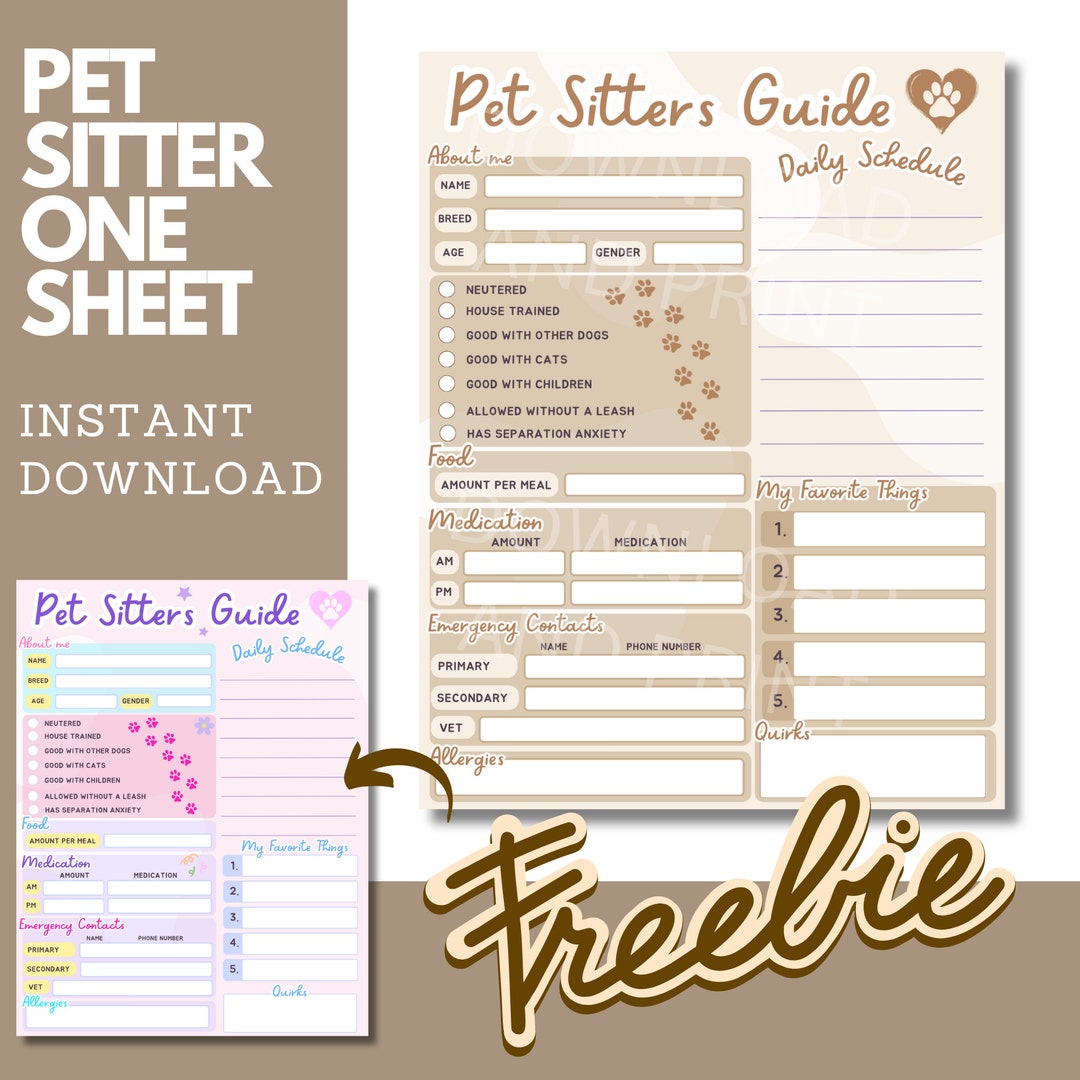 Dog Sitter Instructions, Printable Pet Sitter Template, Petcare Info ...