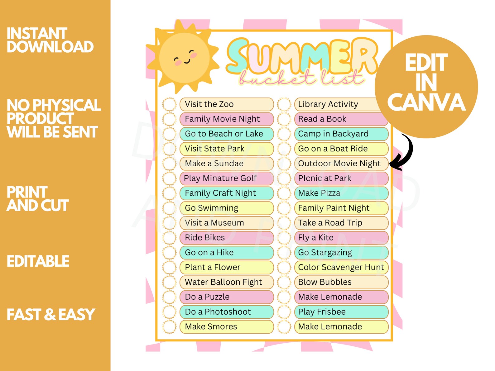 Editable Summer to Do List, Kids Bucket List Printable, Custom Summer ...
