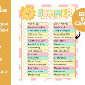 Editable Summer to Do List, Kids Bucket List Printable, Custom Summer ...