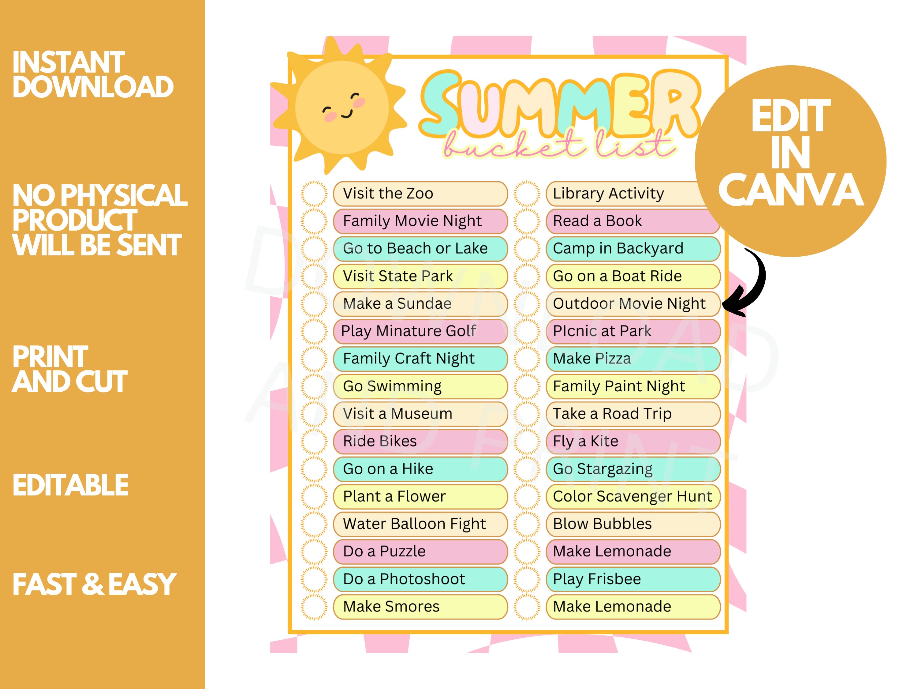 Editable Summer to Do List, Kids Bucket List Printable, Custom Summer ...