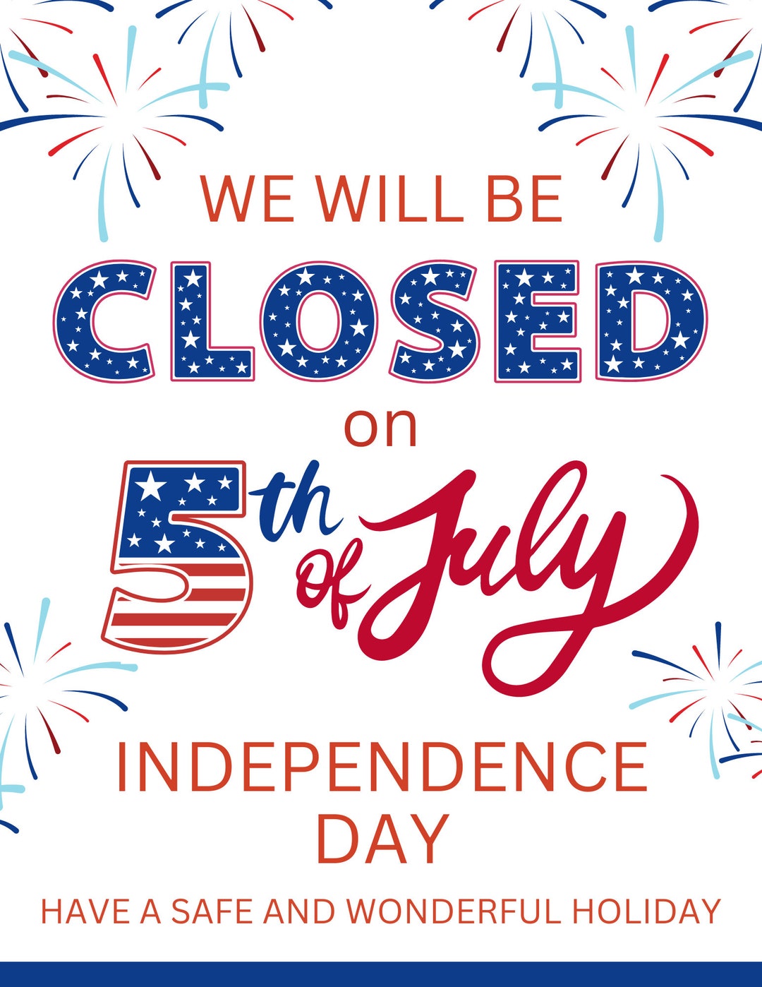 Closed for 5th of July Sign, Independence Day, Instant Download, Closed ...