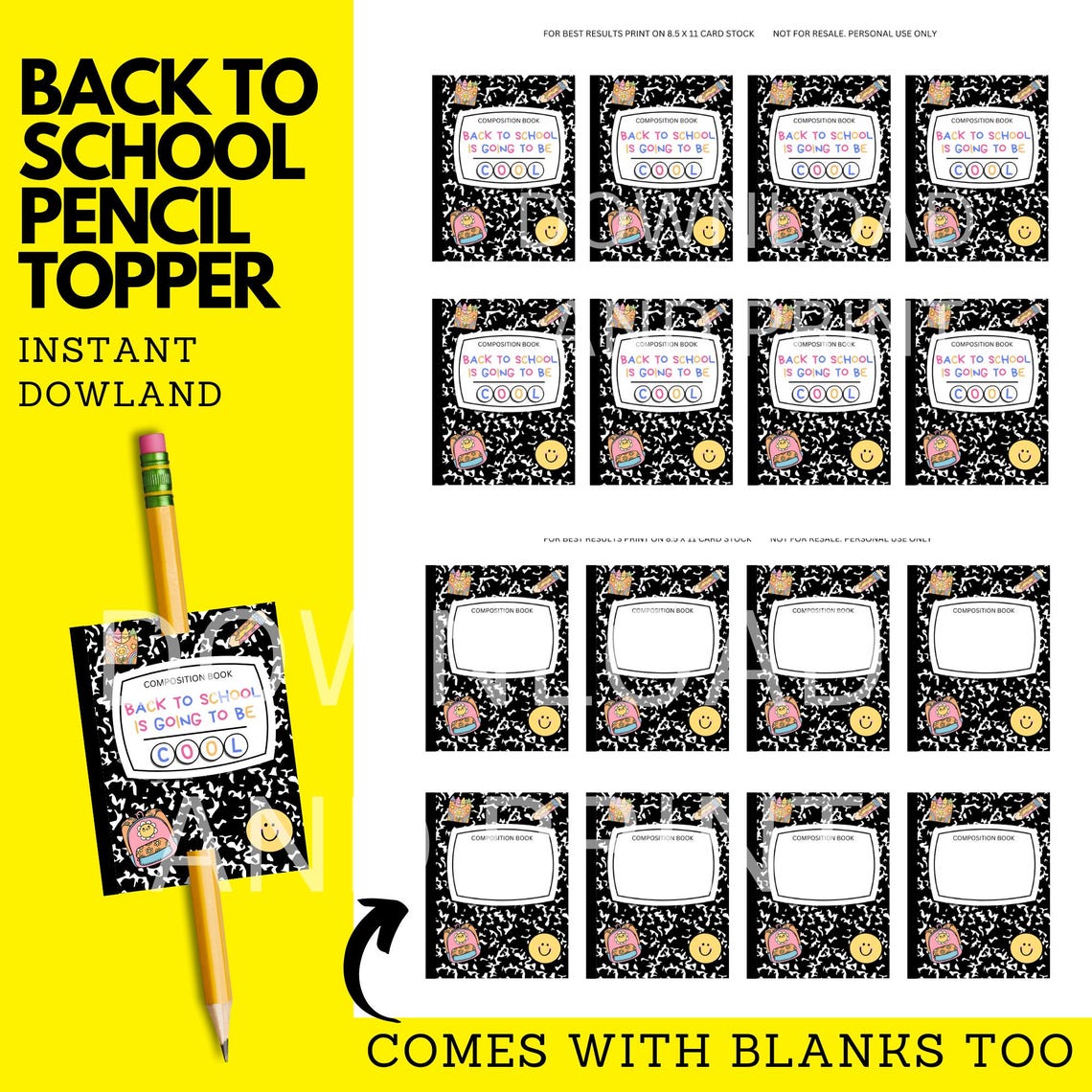 Back to School Pencil Topper, Instant Download, Back to School Digital ...