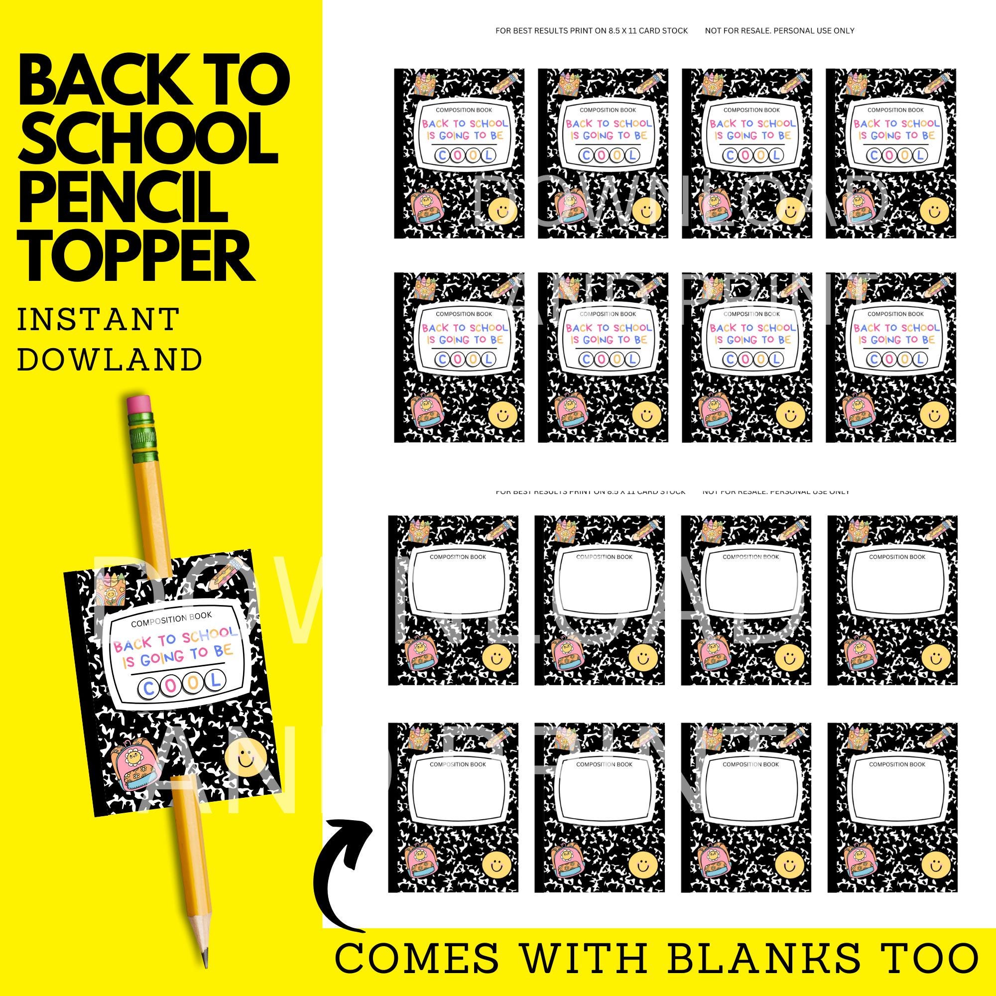 Back to School Pencil Topper, Instant Download, Back to School Digital ...