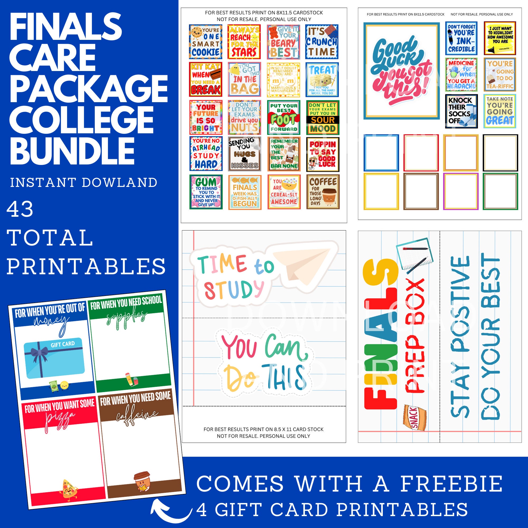 Finals Care Package Box, Printable Gift Tags for Students, College Care ...