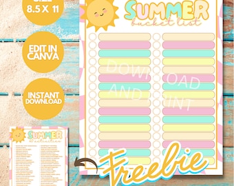 Editable Summer Bucket List Printable, Summer Break Bucket List ...