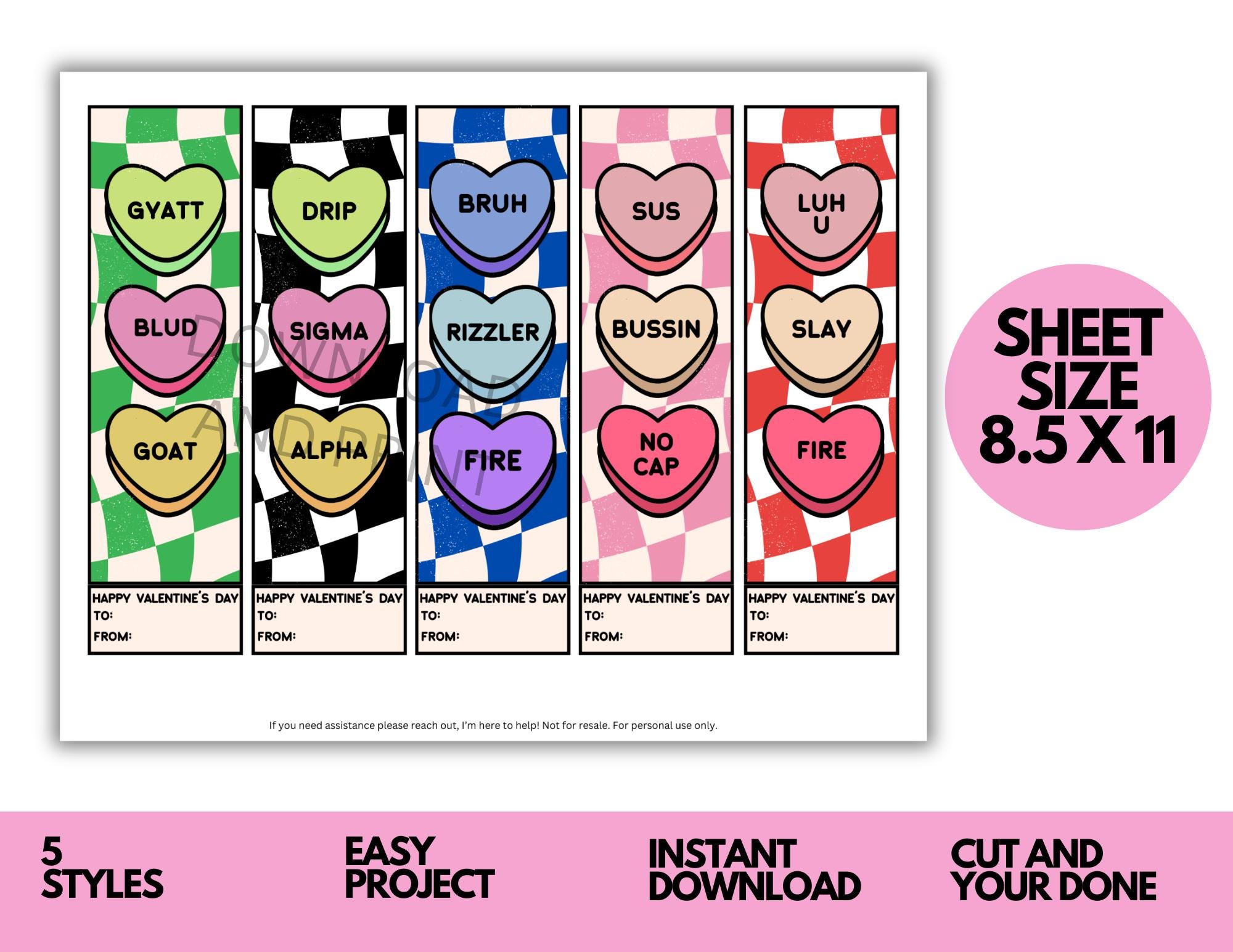 Teen Slang Candy Hearts, Funny Kids Valentine Printable, Class ...