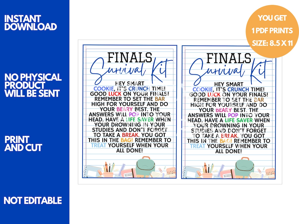 Finals Survival Kit, College Survival Kit, College Exam Survival Kit, Printable, Download - Etsy