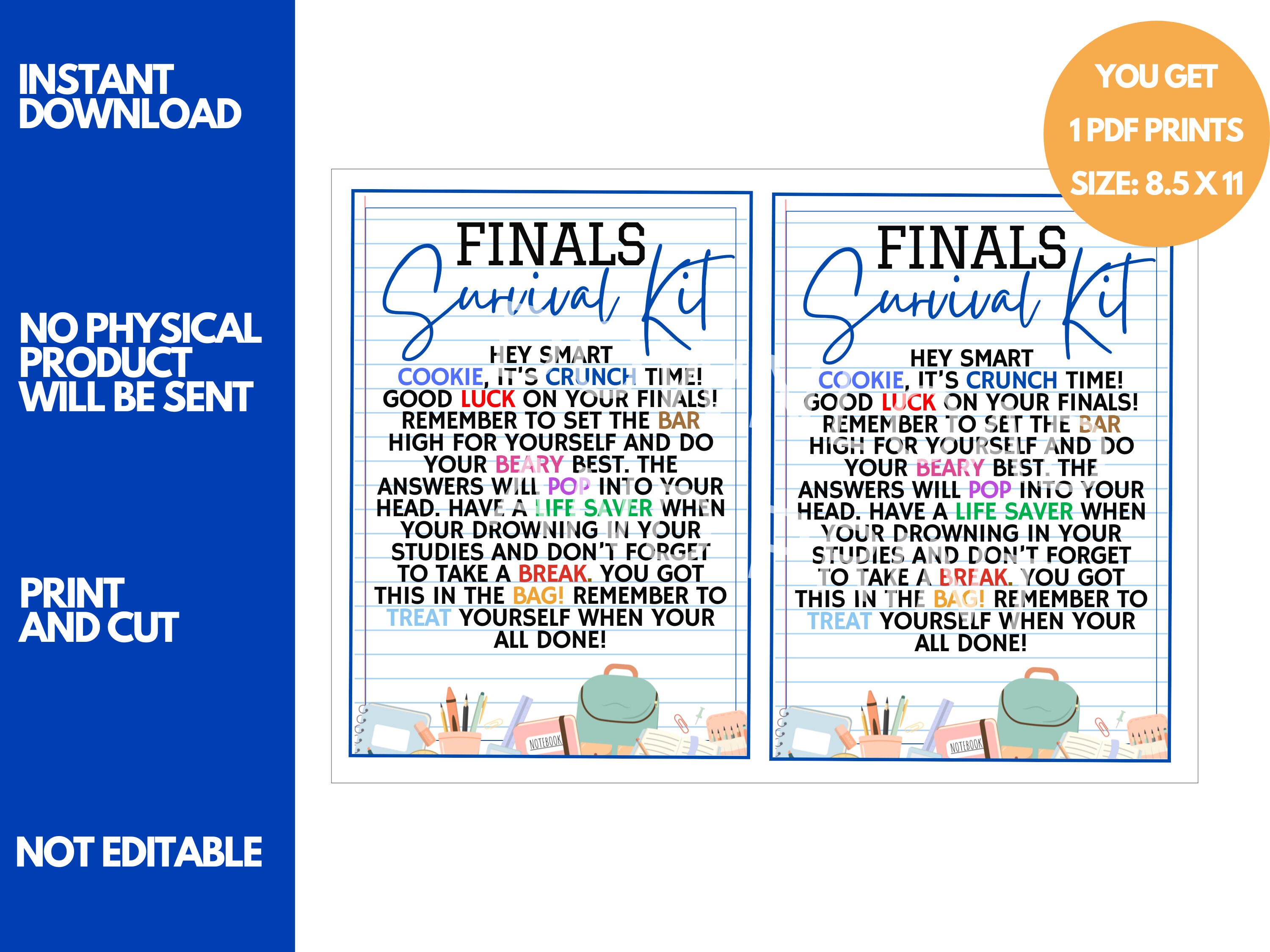 Finals Survival Kit, College Survival Kit, College Exam Survival Kit ...