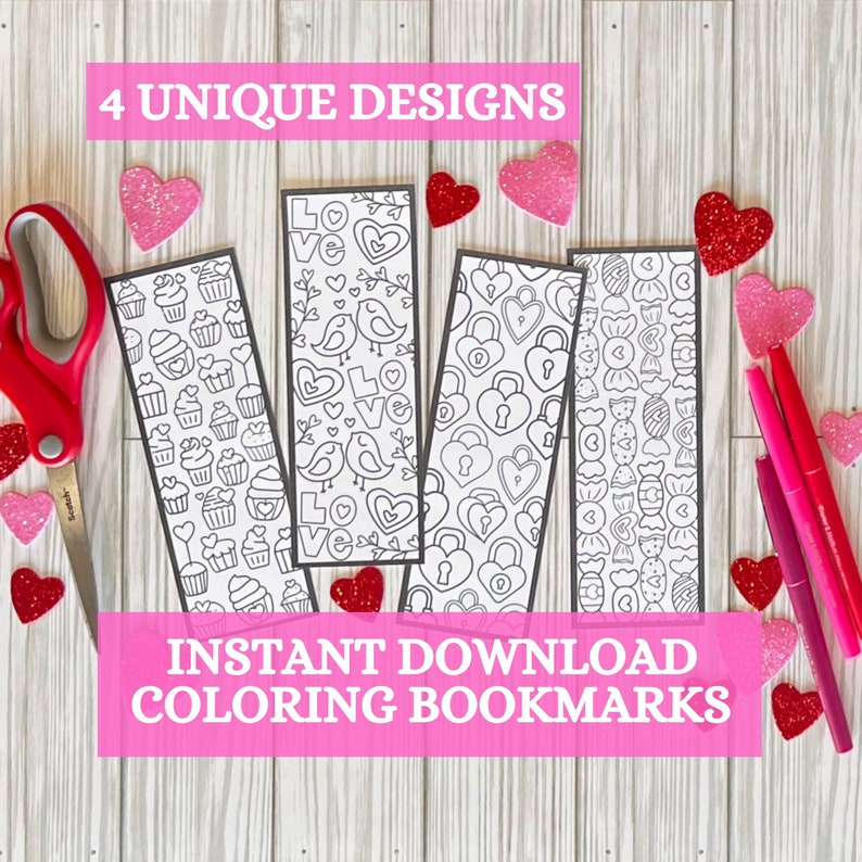 Coloring Bookmarks Valentines Day Activity for Kids Printable - Etsy