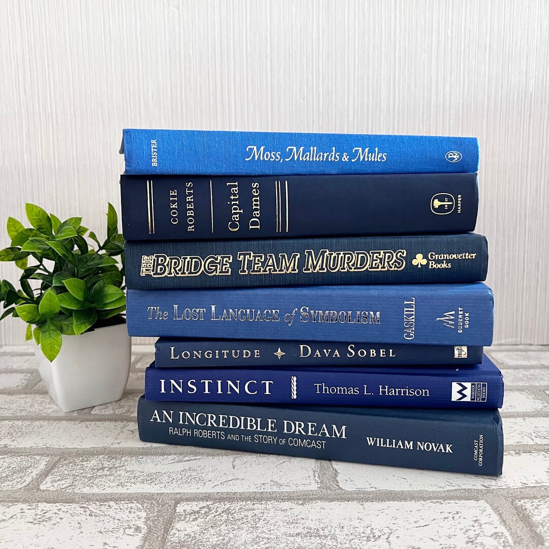 Blue Book Decor Home Modern Home Decor Bundle Set of Book Stack Book ...