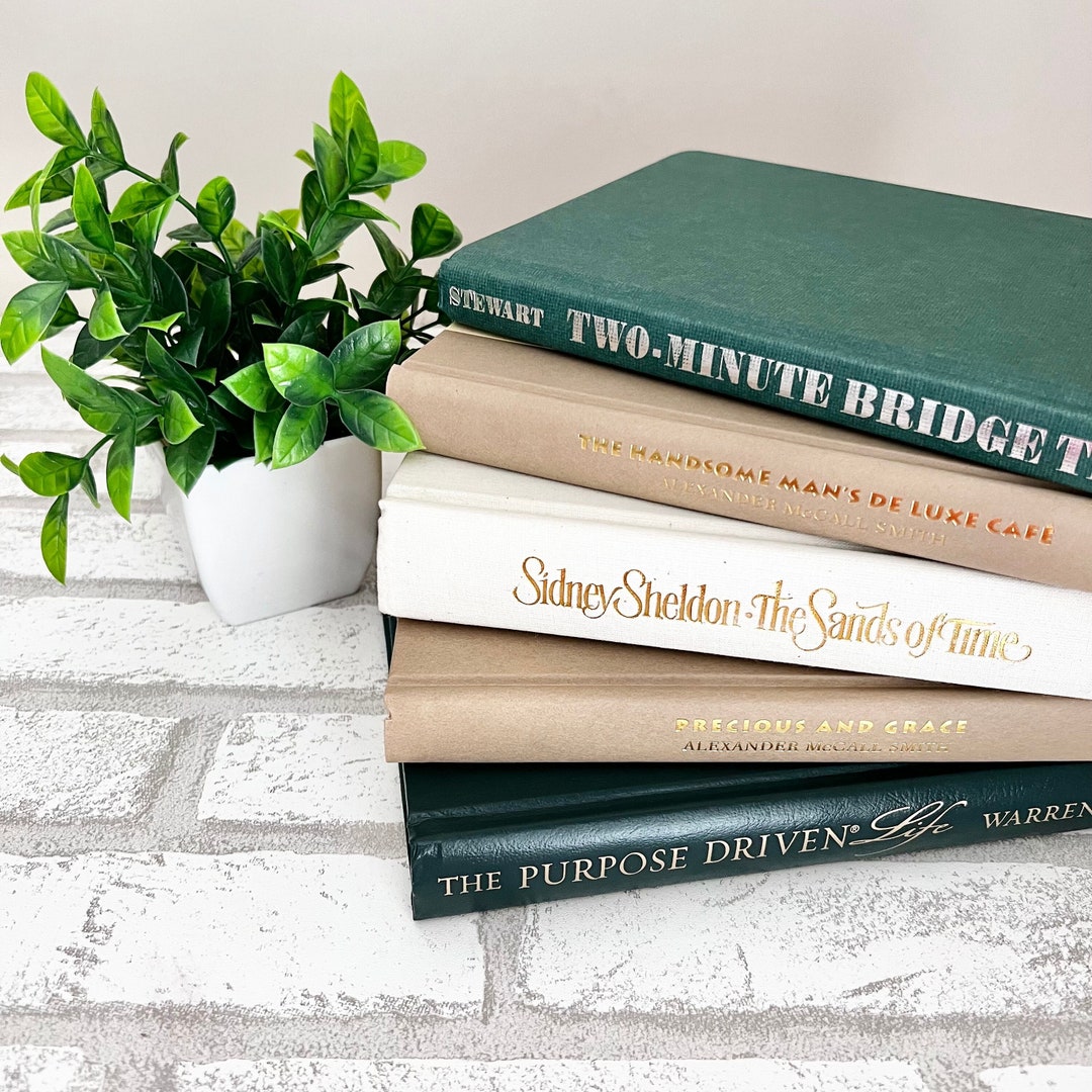 Green Book Stack Book Shelf Decor Farmhouse Decor Book Decorative Book ...