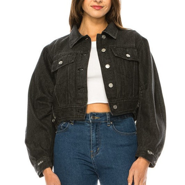 Black Denim Jacket - Etsy