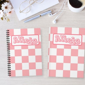Personalized Notebook or Journal - A Retro Checkered Custom Spiral ...