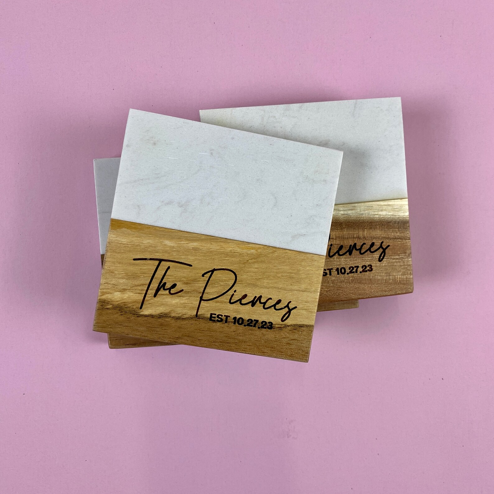 Custom Engraved Marble & Wood Coaster Set | Housewarming Gift ...