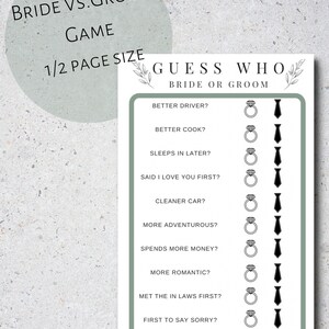 Guess Who Bride or Groom, Bridal Shower Games, Wedding Shower Games ...