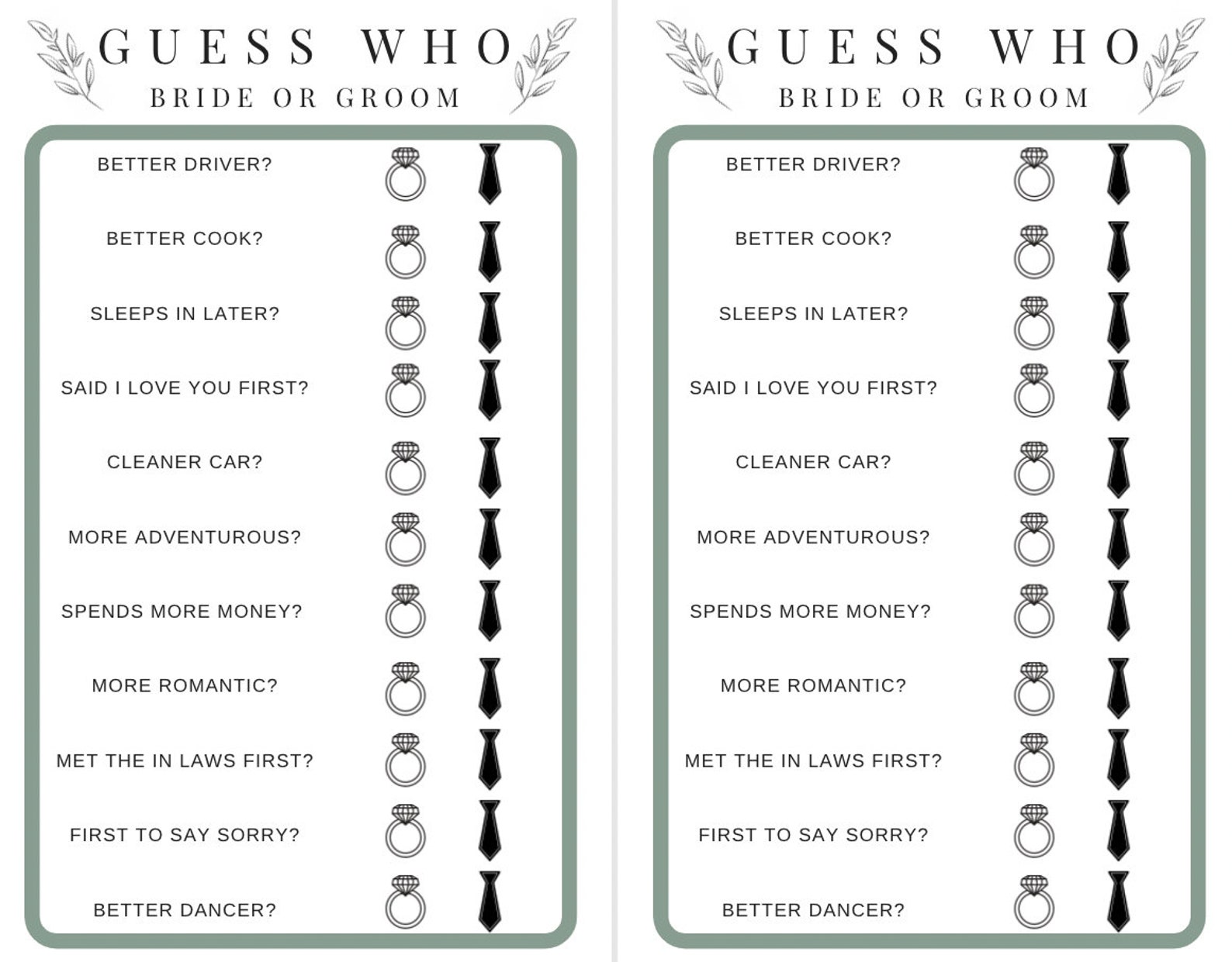 Guess Who Bride or Groom, Bridal Shower Games, Wedding Shower Games ...