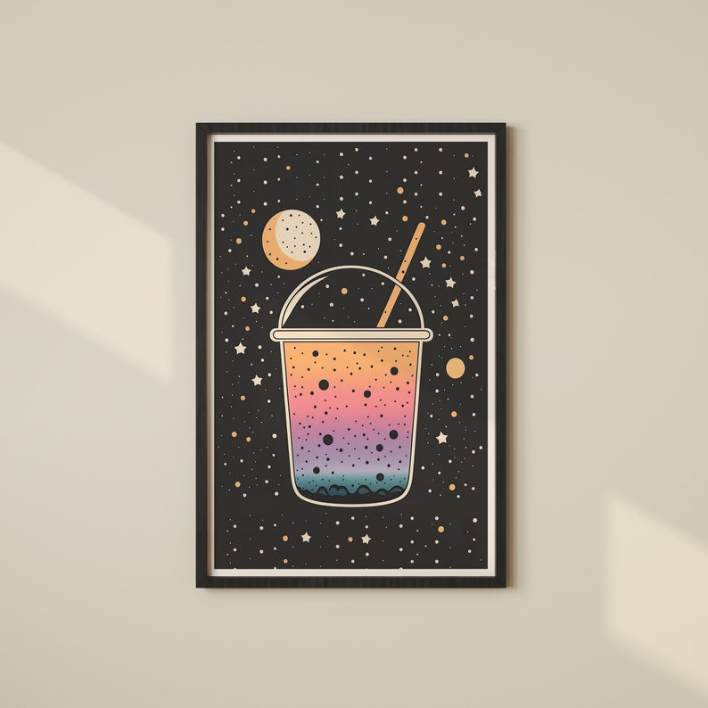 Space Bubble Tea Poster Kawaii Cute Boba Bubble Tea Wall Art - Etsy