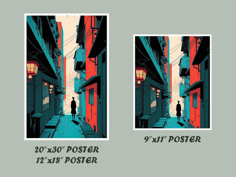 Red and Blue Japan Streets Prints, Manga Style Poster, Japanese Street ...