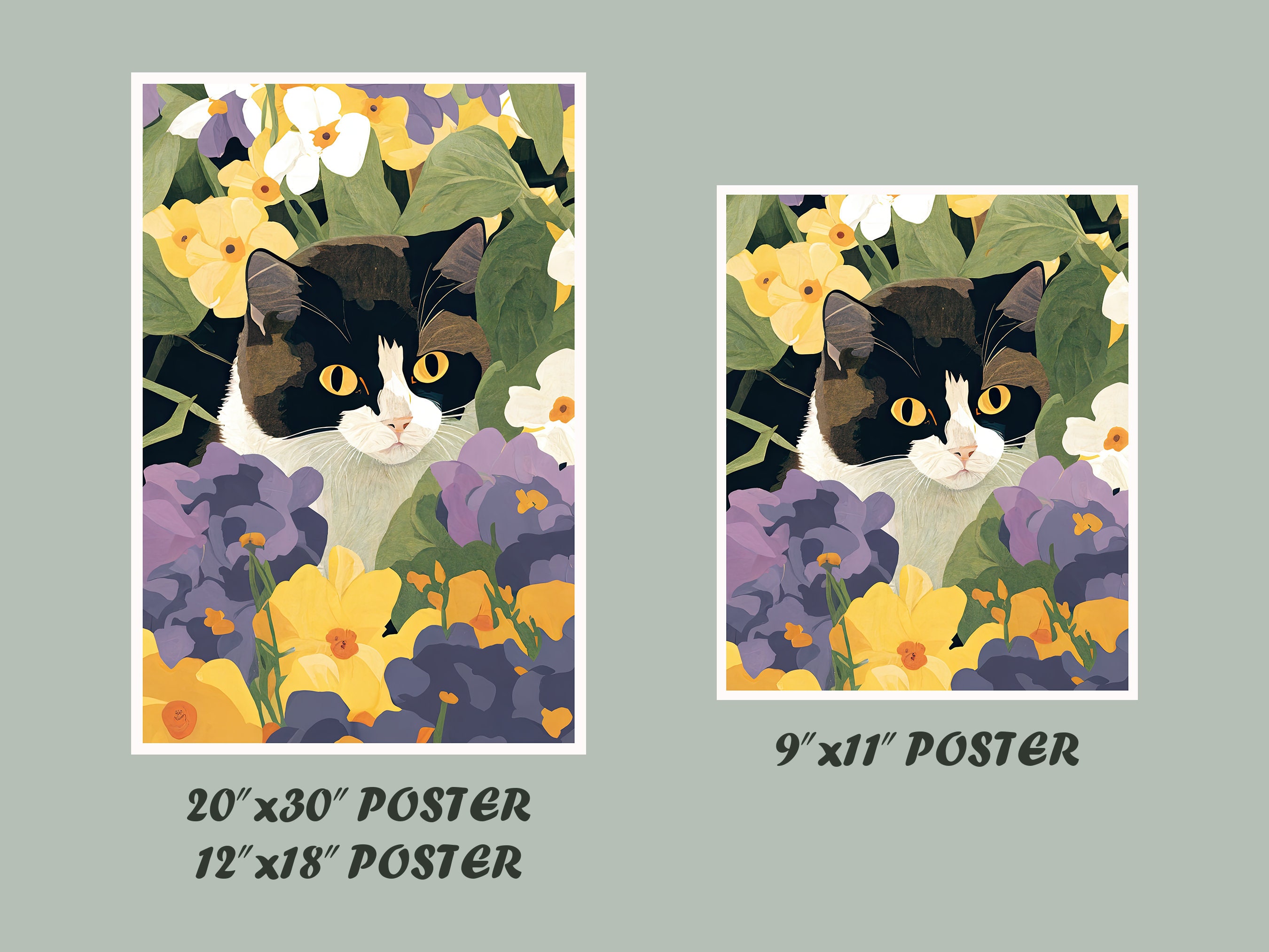 Pansy Artwork, Cats and Plants Wall Art, Pansy Art Decor, Cat Floral ...