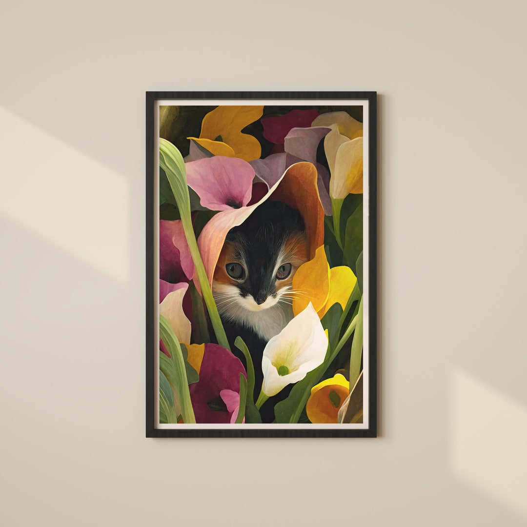Calla Lily Wall Art, Cat Plant Print, Calla Lily Artwork, Floral Decor ...