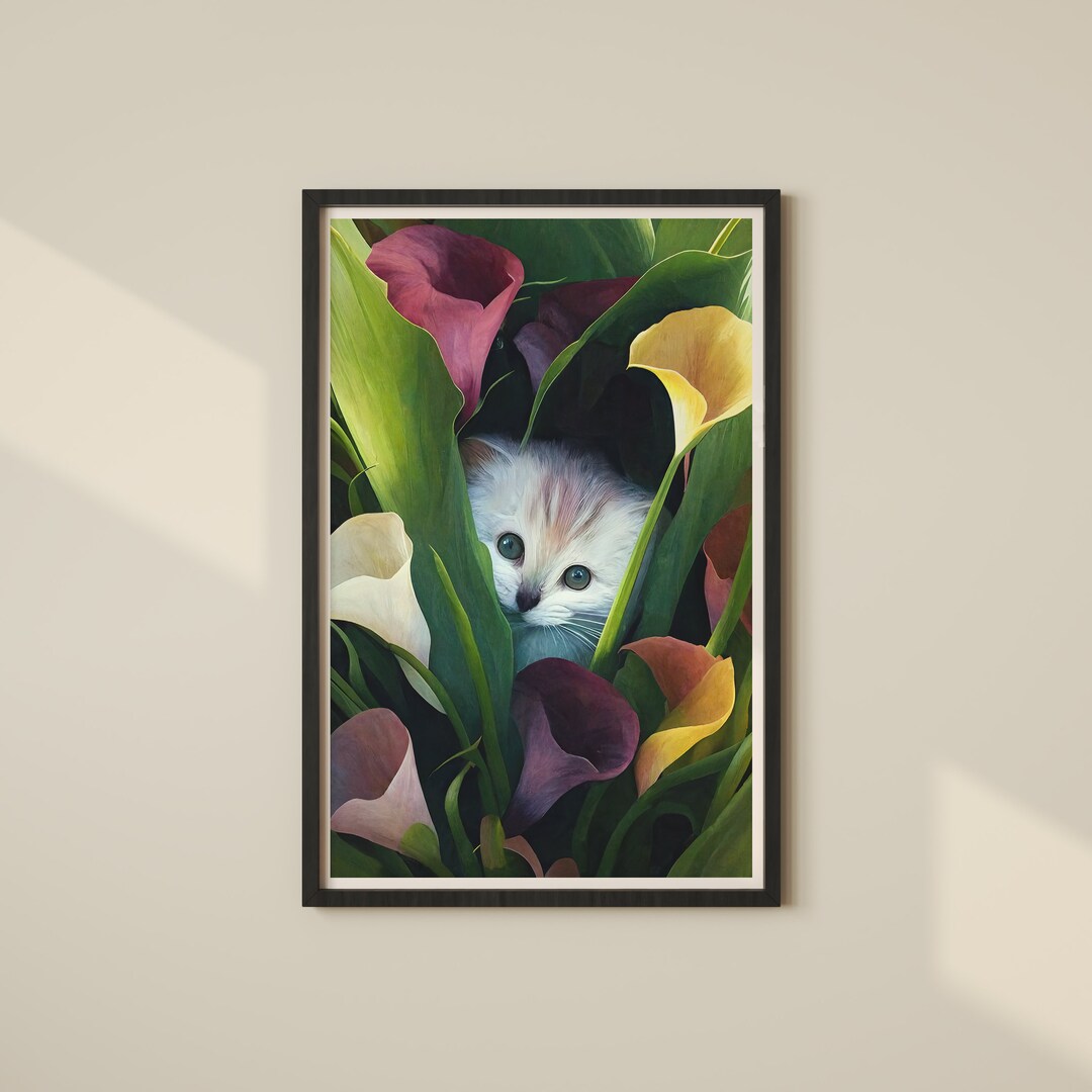 Calla Lily Wall Art, Cat Plant Print, Calla Lily Artwork, Plants Decor ...
