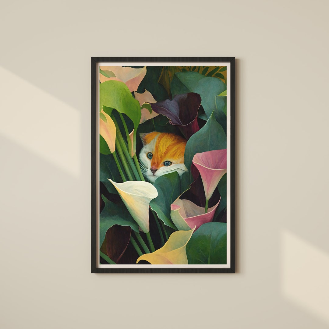 Calla Lily Wall Art, Cat Plant Print, Calla Lily Artwork, Floral Decor ...