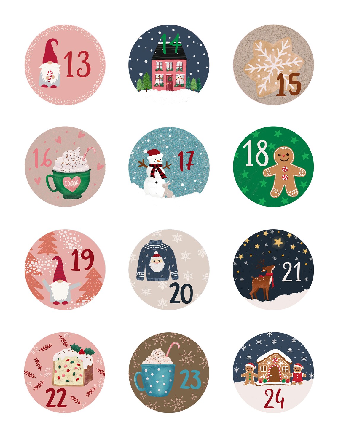 Printable Christmas Advent Calendar Tags | Avery 2" Circle Tags AND ...