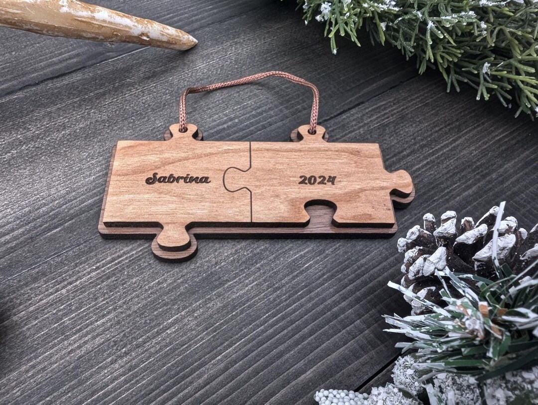 Personalized Puzzle Pieces Wooden Holiday Ornament | Real Hardwood ...