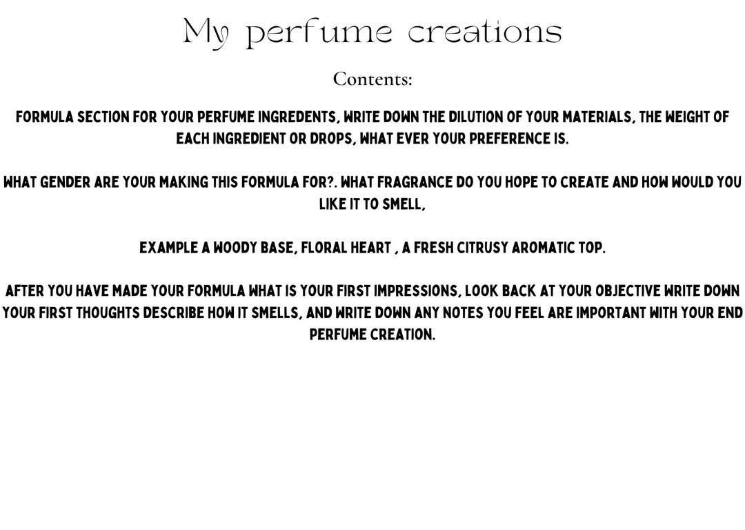 Handmade Perfumery Formula Sheet Journal for Your Perfume Creation ...