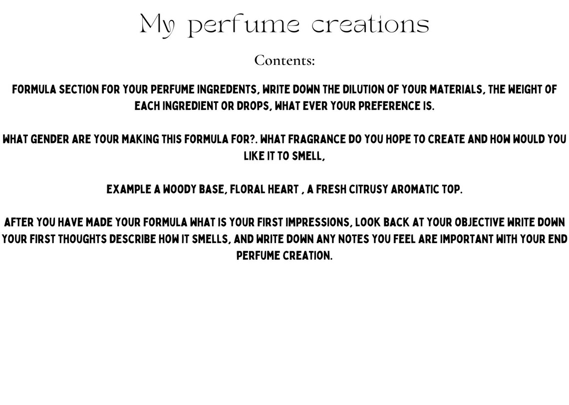 Handmade Perfumery Formula Sheet Journal for Your Perfume Creation ...