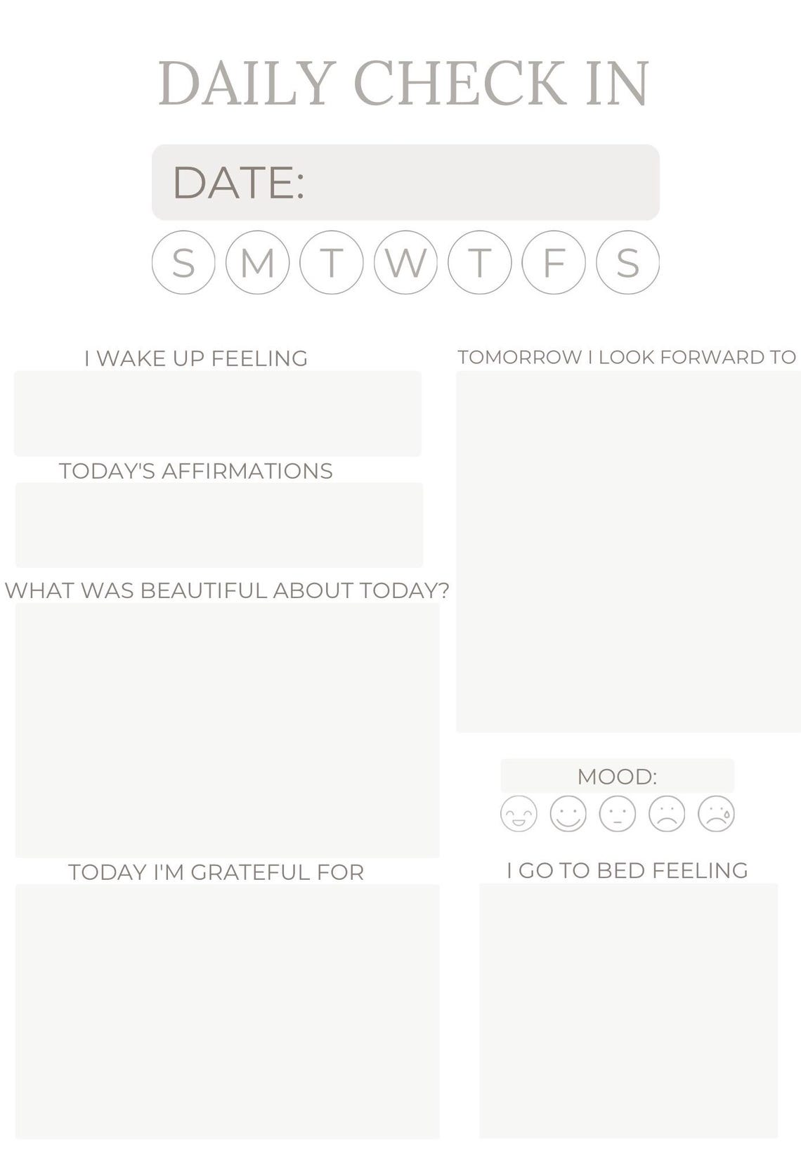 Daily Check-in Journal Page Printable, Everyday Easy-to-use Journaling ...