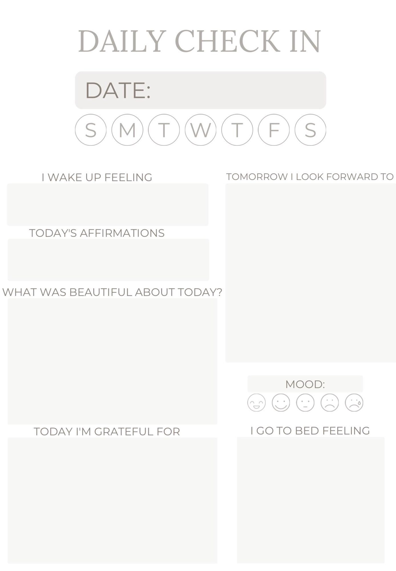 Daily Check-in Journal Page Printable, Everyday Easy-to-use Journaling ...