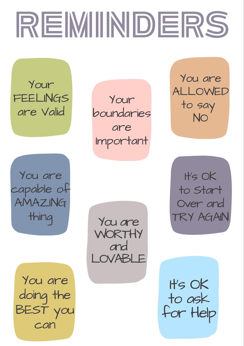 Mental Health Reminder Art Print, Positive Affirmations (digital ...