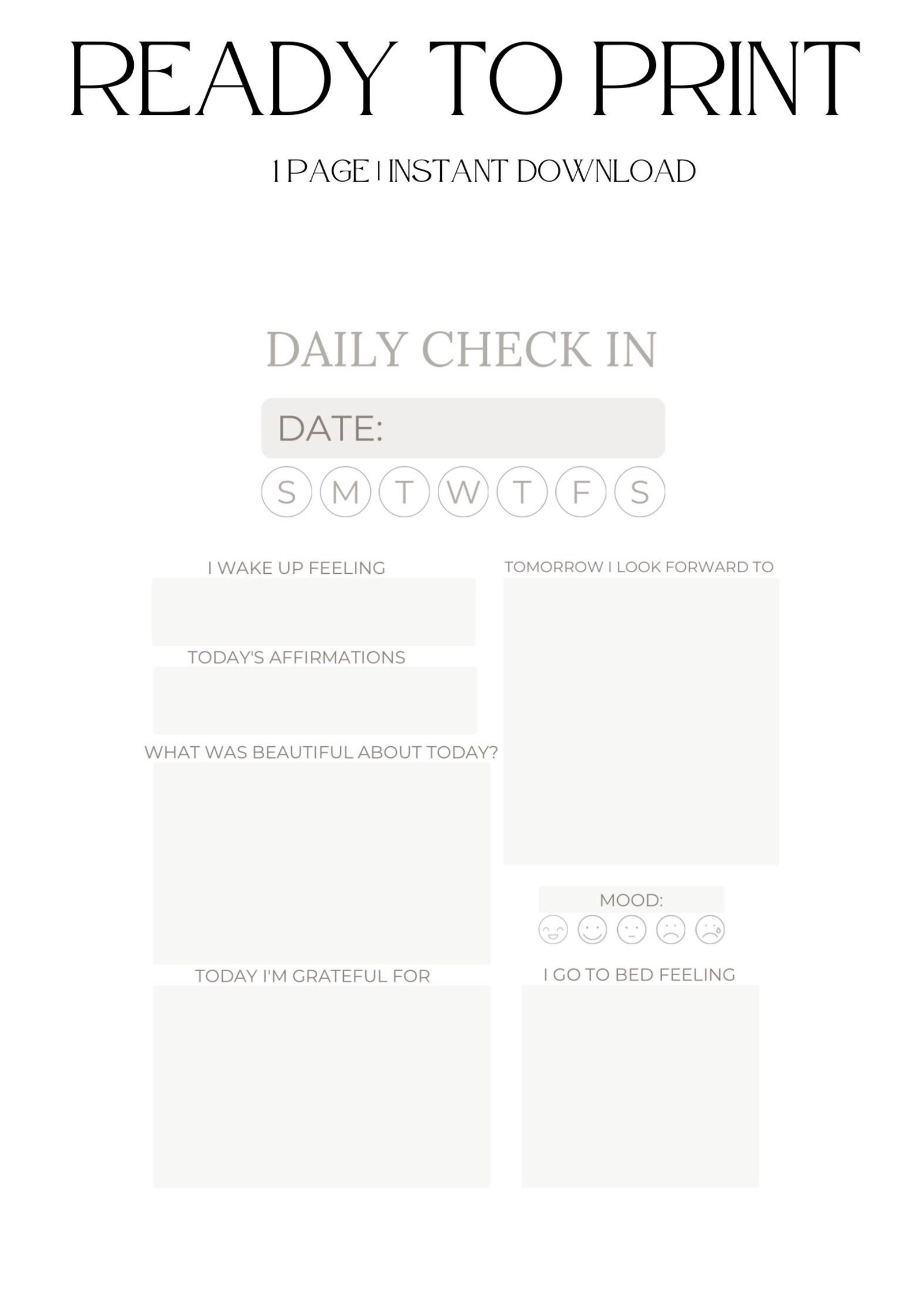 Daily Check-in Journal Page Printable, Everyday Easy-to-use Journaling ...
