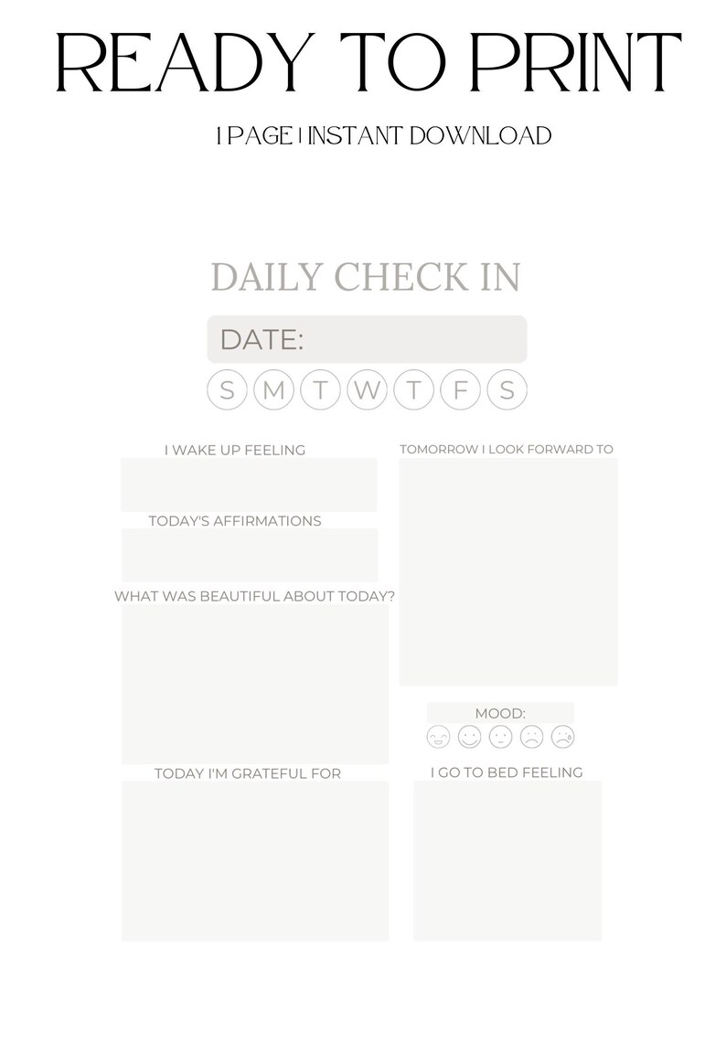 Daily Check-in Journal Page Printable, Everyday Easy-to-use Journaling ...