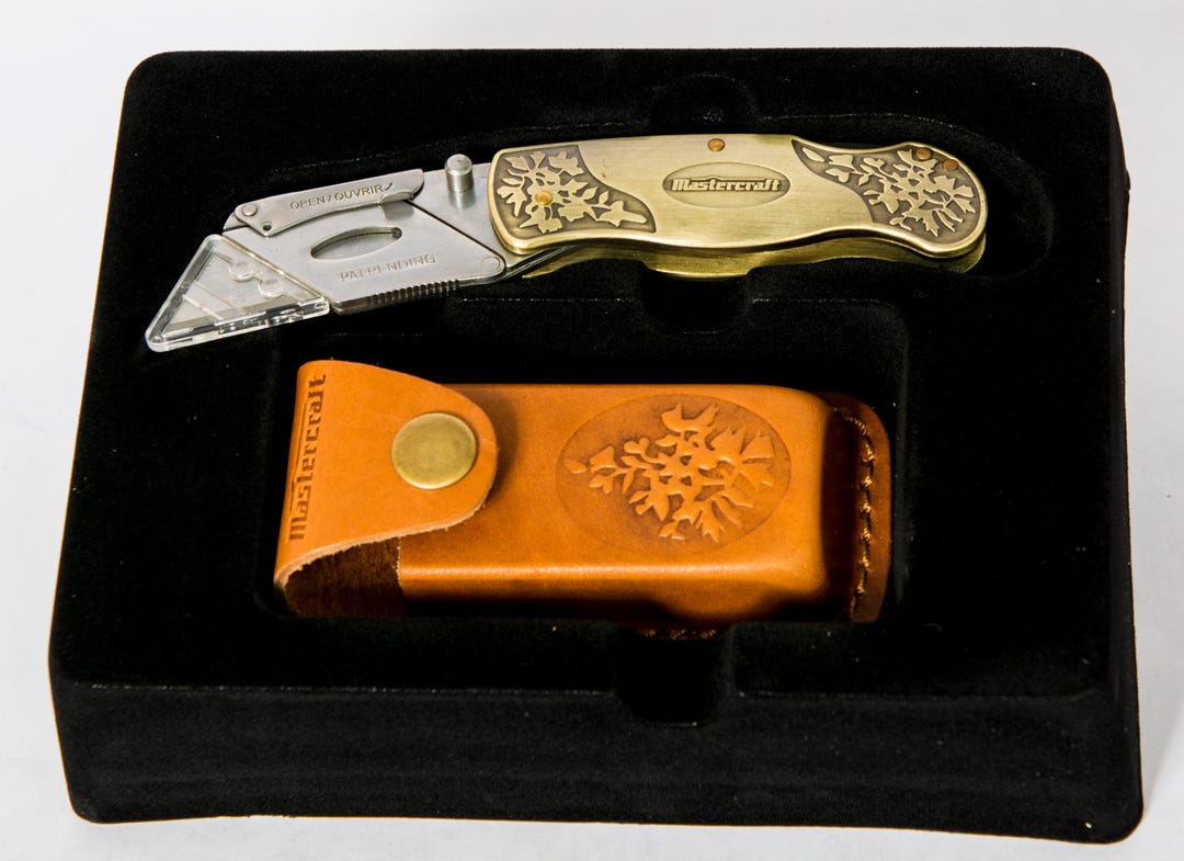 Ultimate Mastercraft Brass Handle Lock Back Utility Knife Sheath Mint ...